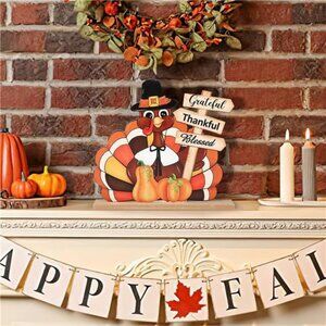 Holiday | Thanksgiving Decorations Wooden Turkey Table Sign Pumpkin ...